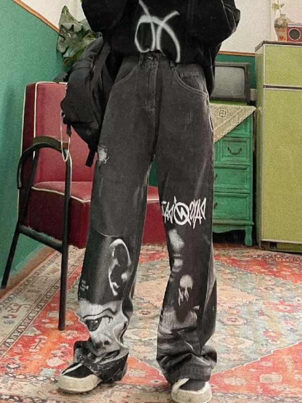Street Fashion Hip-pop Style Graphic Printed Straight Pants