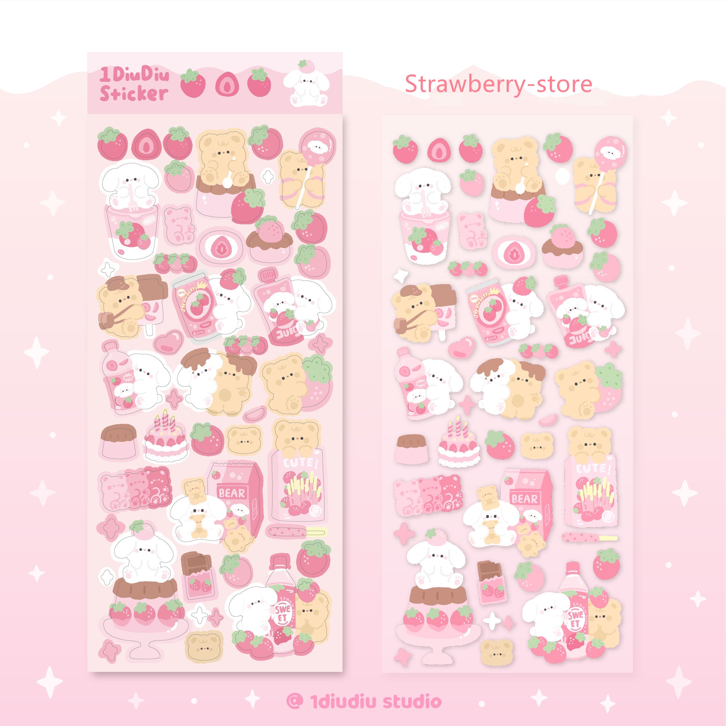 Cute Bear Bunny Glitter Stickers
