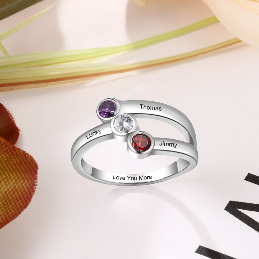 Personalized Birthstone Women's Ring With 3 Names