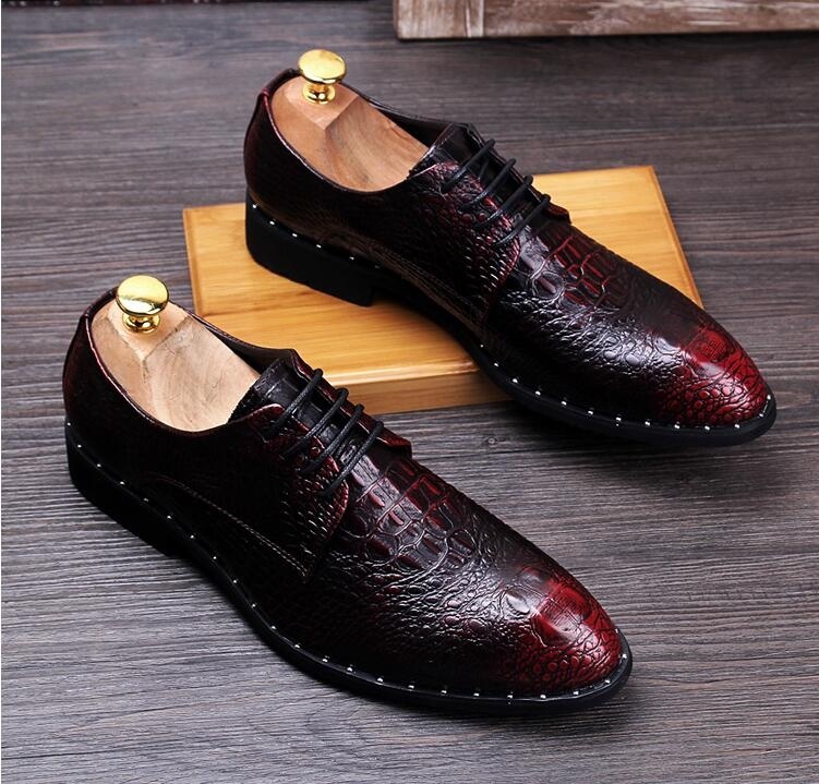 2019 Gunuine Leather Men's Crocodile Shoes Men Winklepicker Lace Up