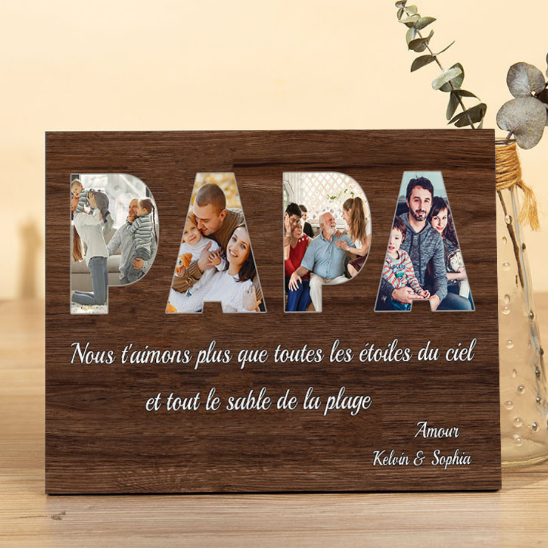 PAPA - Cadre en bois personnalisé texte avec 4 photo PAPA - Cadre en bois personnalisé texte avec 4 photo