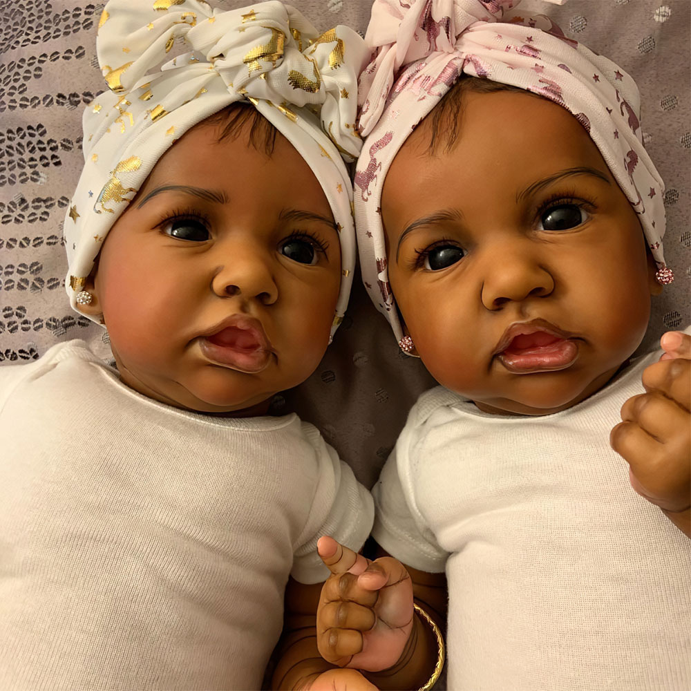 [Black Reborn Baby Twins Dolls] Handmade African American 12'' Eleanora ...