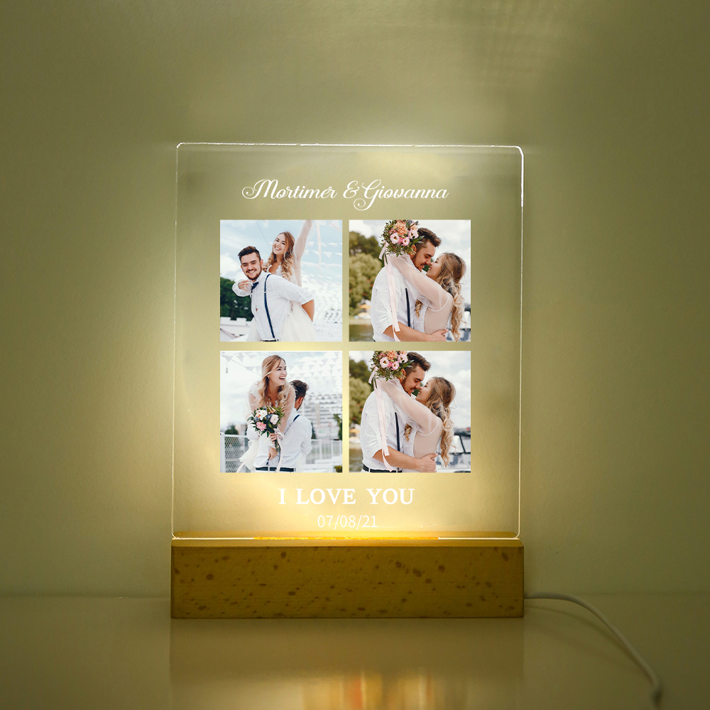 Lampe de chevet LED 4 photo Personnalisé avec 2 Prénoms Personnalisé et ...