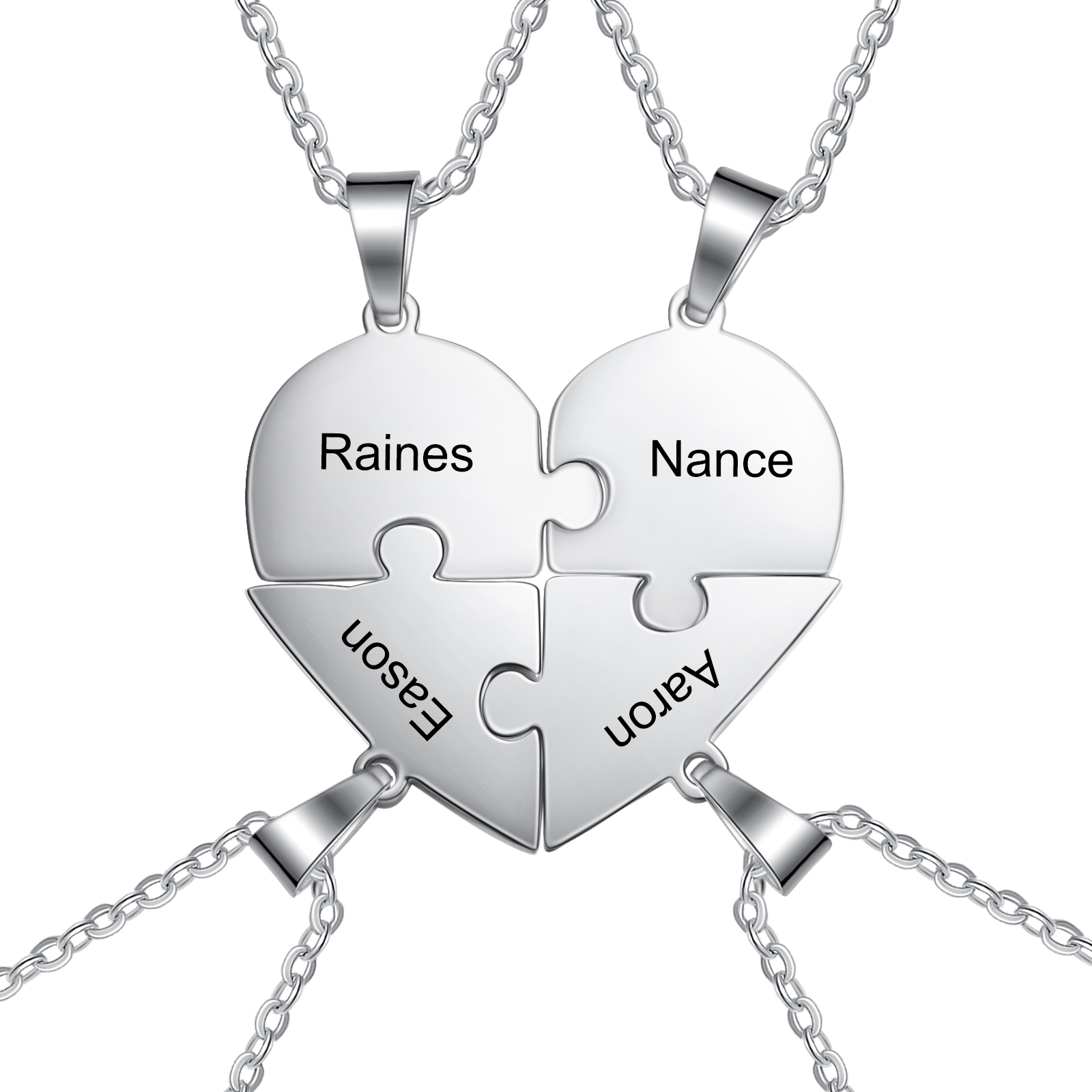 Colliers coeur 4 pièces de puzzle 4 graver Prénoms Personnalisé
