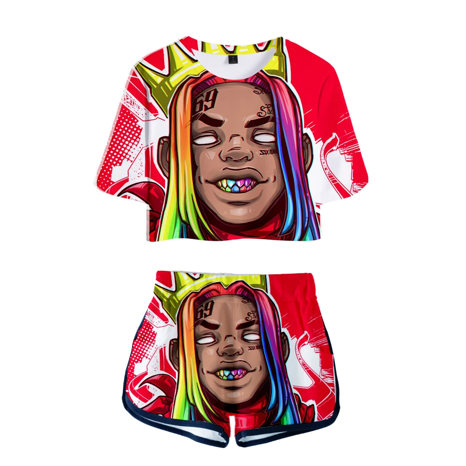 6ix9ine 2 Pieces Crop Top Shirt and Short Suits