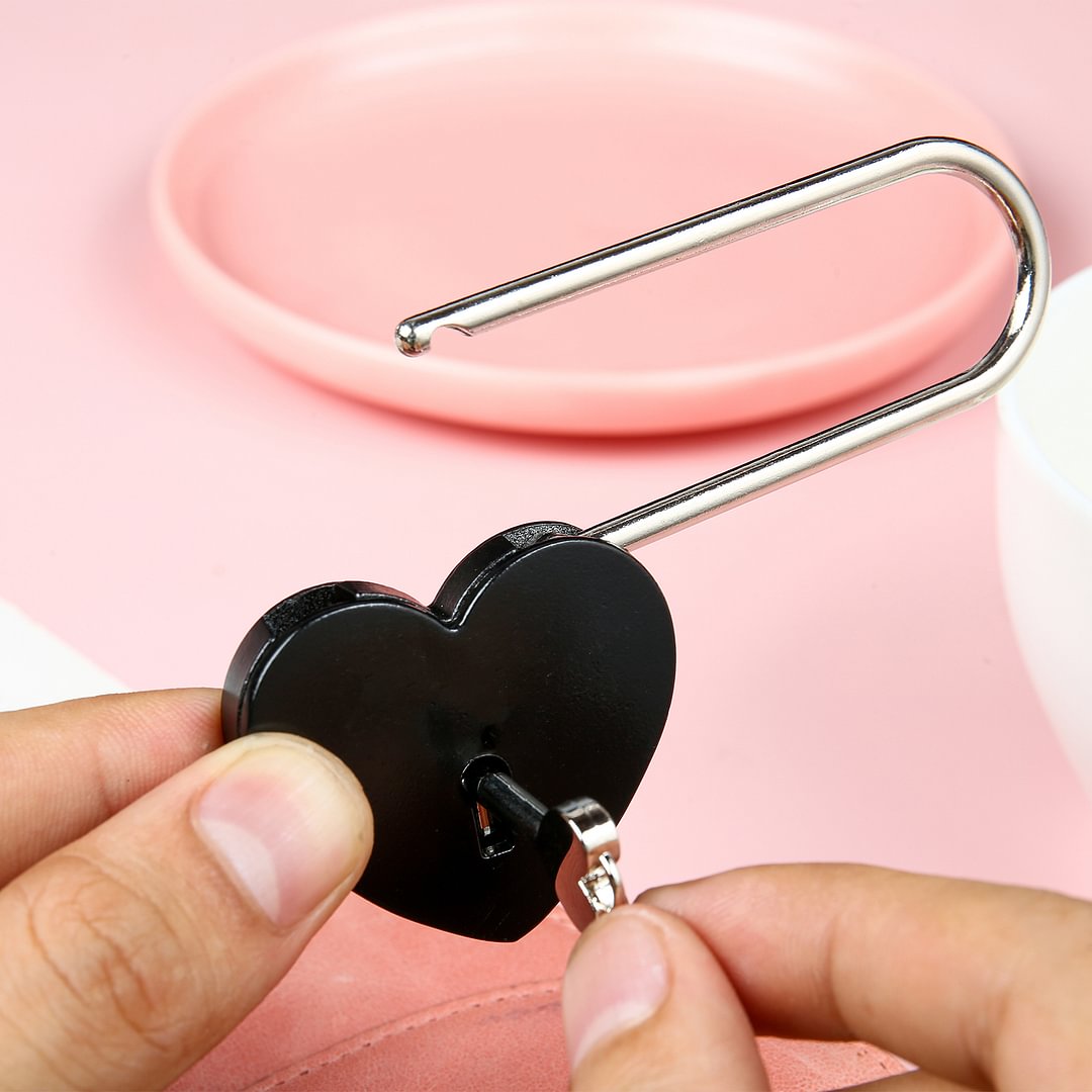 Heart Love Lock with Key Custom Names and Date Black Padlock Couple Gift