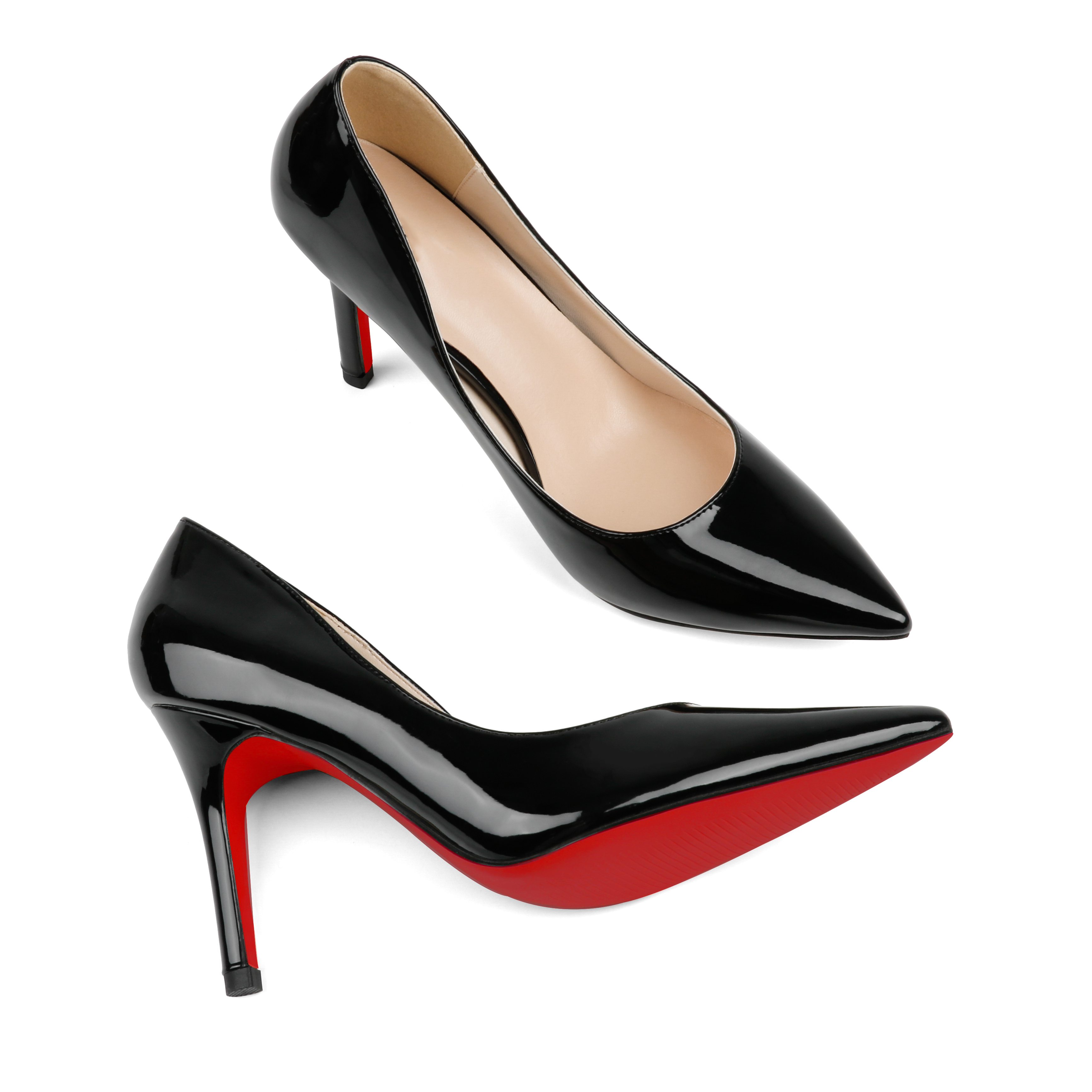 90mm Women's Pumps Red Bottoms Shoes Middle Heels Pointy Toe Dress ...