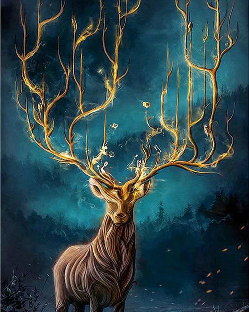 DIY Painting By Numbers | Elk golden antlers