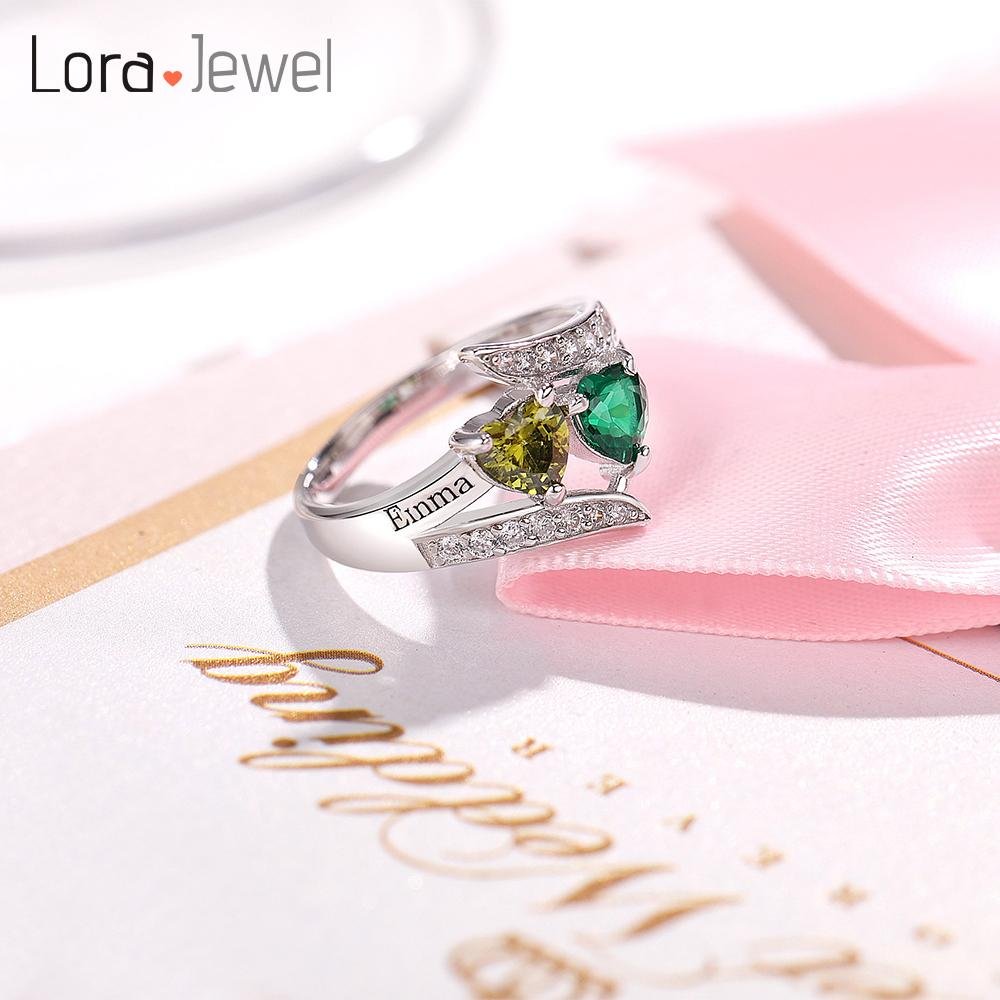 Promise Ring | Egraving Ring | with 2 Birthstones | Mother's Gift