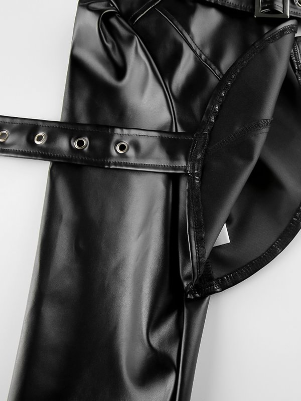 Gothic Dark Street One Shoulder Belt Solid PU Midriff