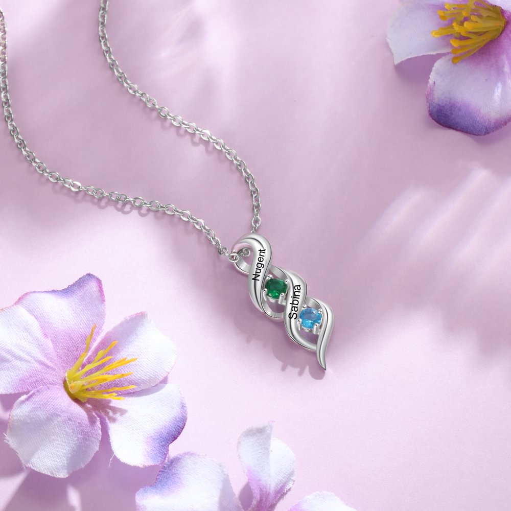 Personalized Mother Necklace Cascading Pendant with 2 Birthstones ...