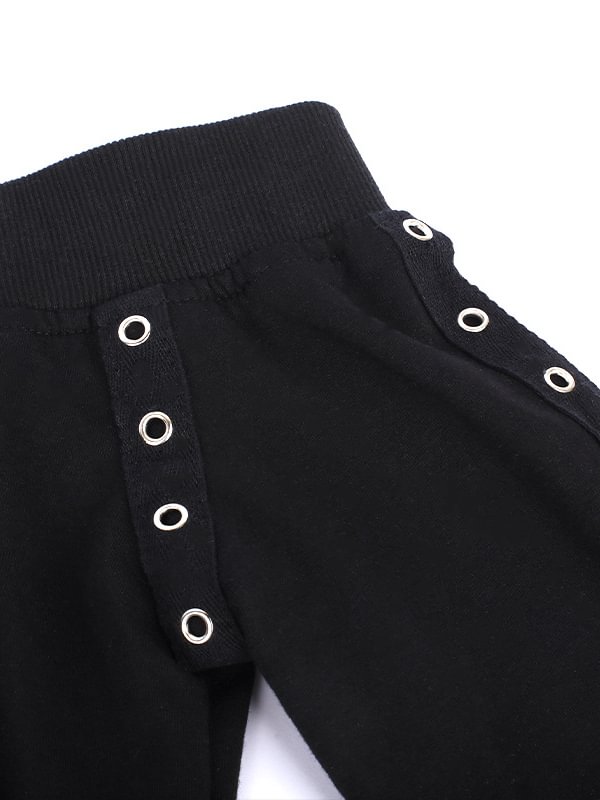 Goth Solid Slim Midriff-baring Off Shoulder Hoodie